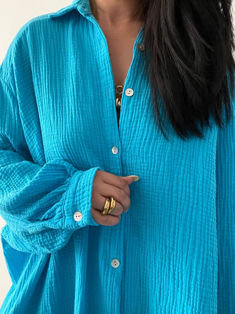 Musselin Midi Oversize Bluse - FLEUR - Vanille