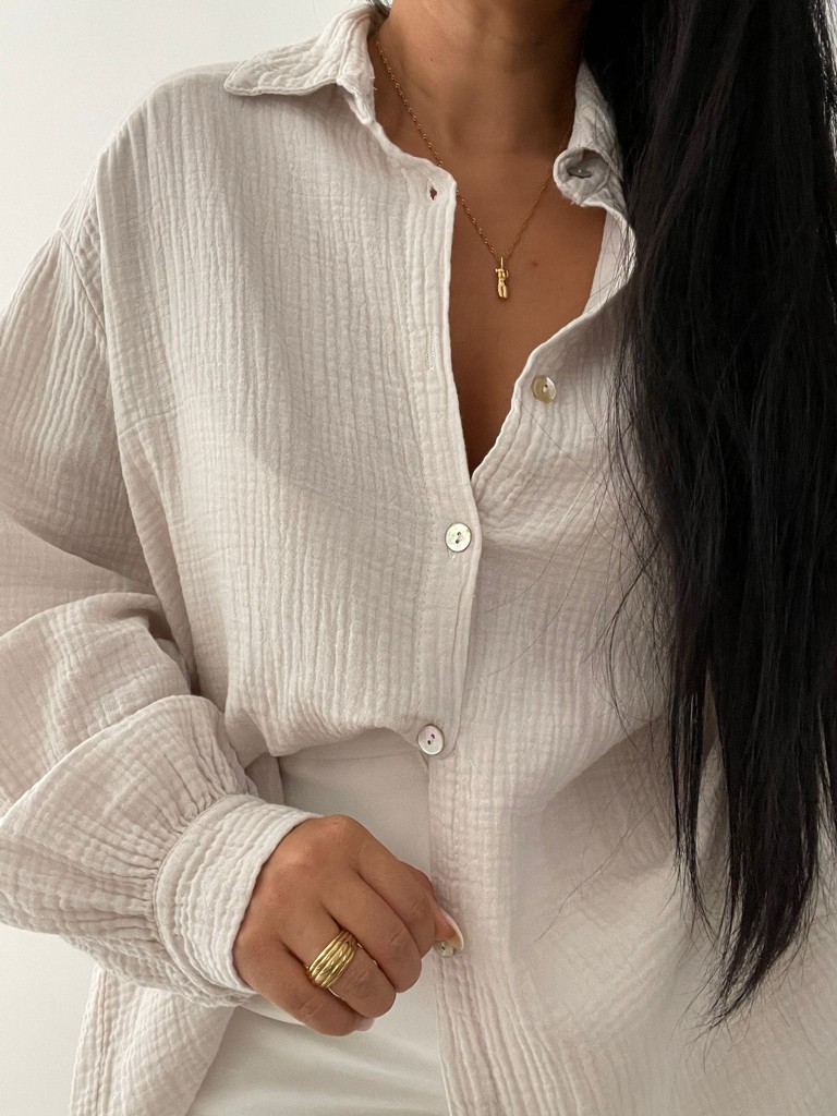 Musselin Midi Oversize Bluse - FLEUR - Vanille
